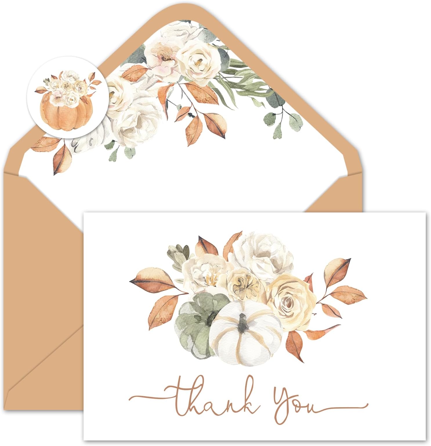 Amazon.com : Whaline 50 Packs Fall Gold Foil Thank You Cards Watercolor ...