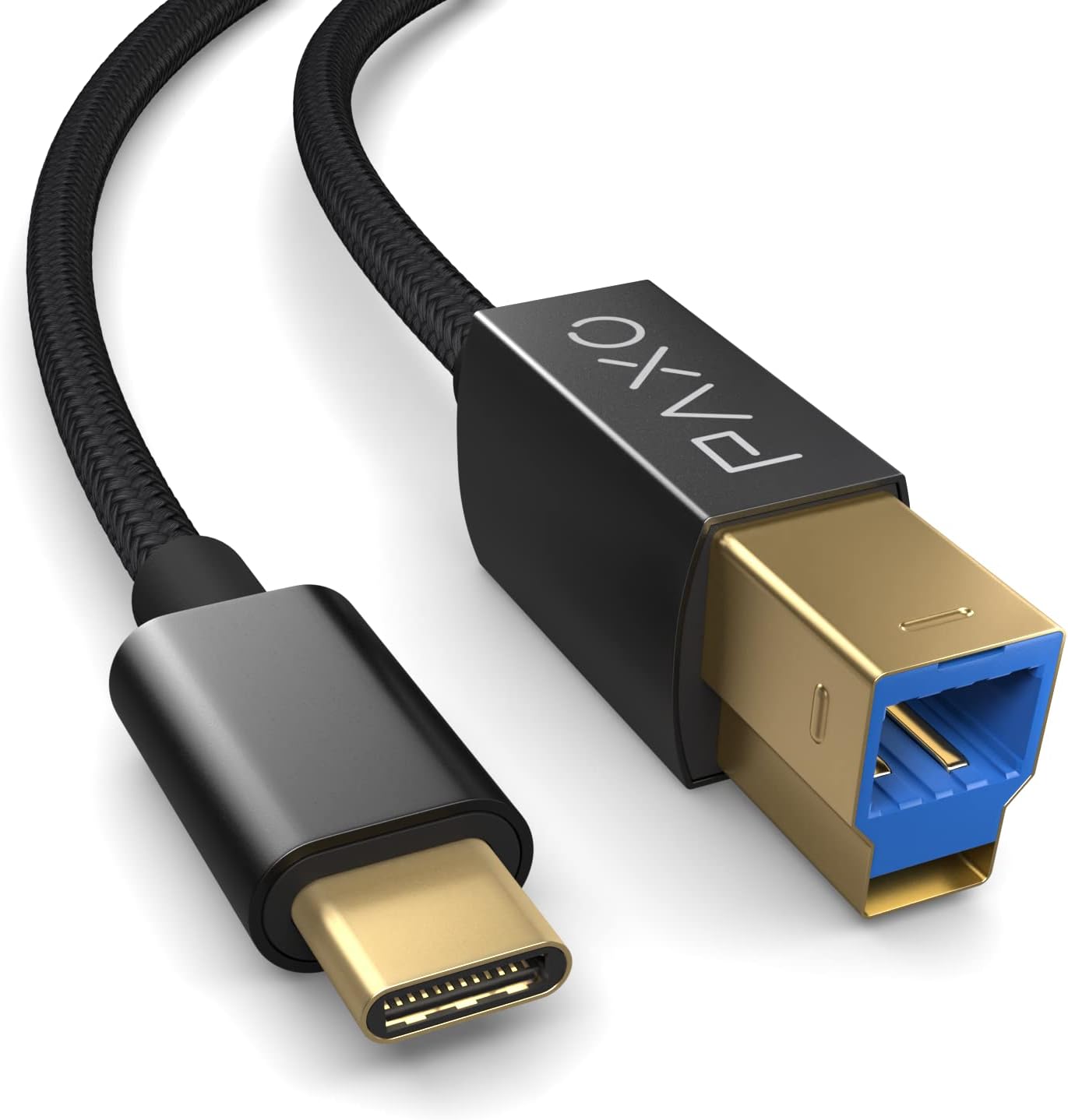 5m nylon USB C printer cable, USB 2.0, black, USB C male to USB B ...