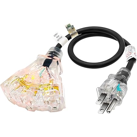 Amazon.com: FIRMERST 2FT 3 Outlets Lighted Outdoor Extension Cord 1875W ...