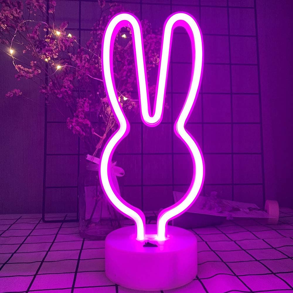 BAILEY Rabbit Ears Neon Sign,Easter Bunny Rabbit LED Lights with Holder ...