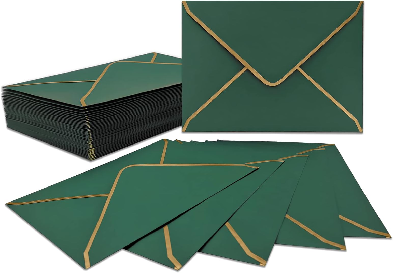 LYHLYA Green Luxury Envelopes, 50 Pack, 5 x 7 Inch, V-Flap, Gold Foil ...