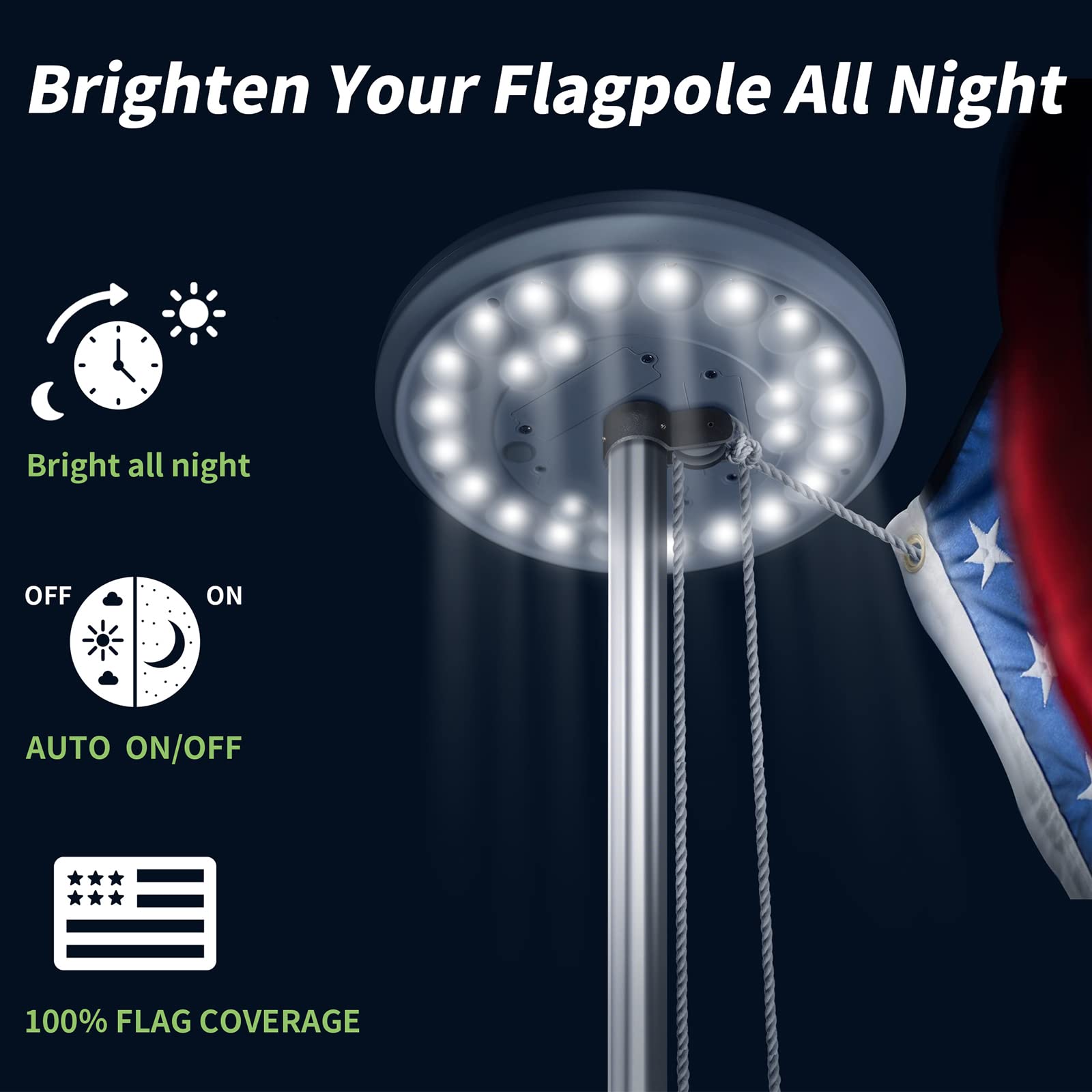 Snapklik.com : HOOPLE Flag Pole Light Solar Powered - Waterproof, Solar ...