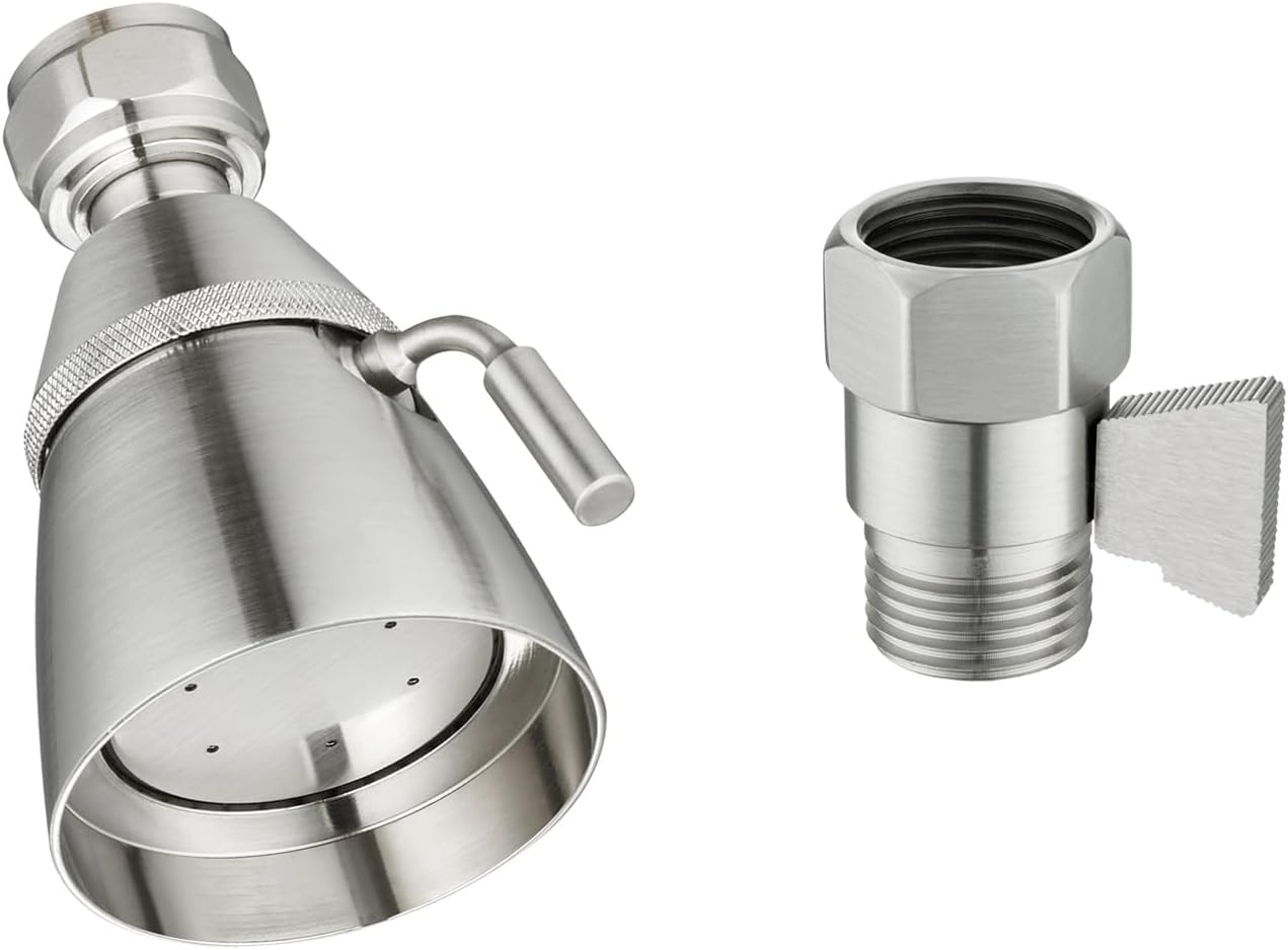 High Flow Shower Head Bundle with Water Flow Control Valve (Brushed ...