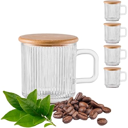 Pash Home Teeglas, Kaffeeglas [4er Set Gläser, 320ml] mit Henkel inkl ...