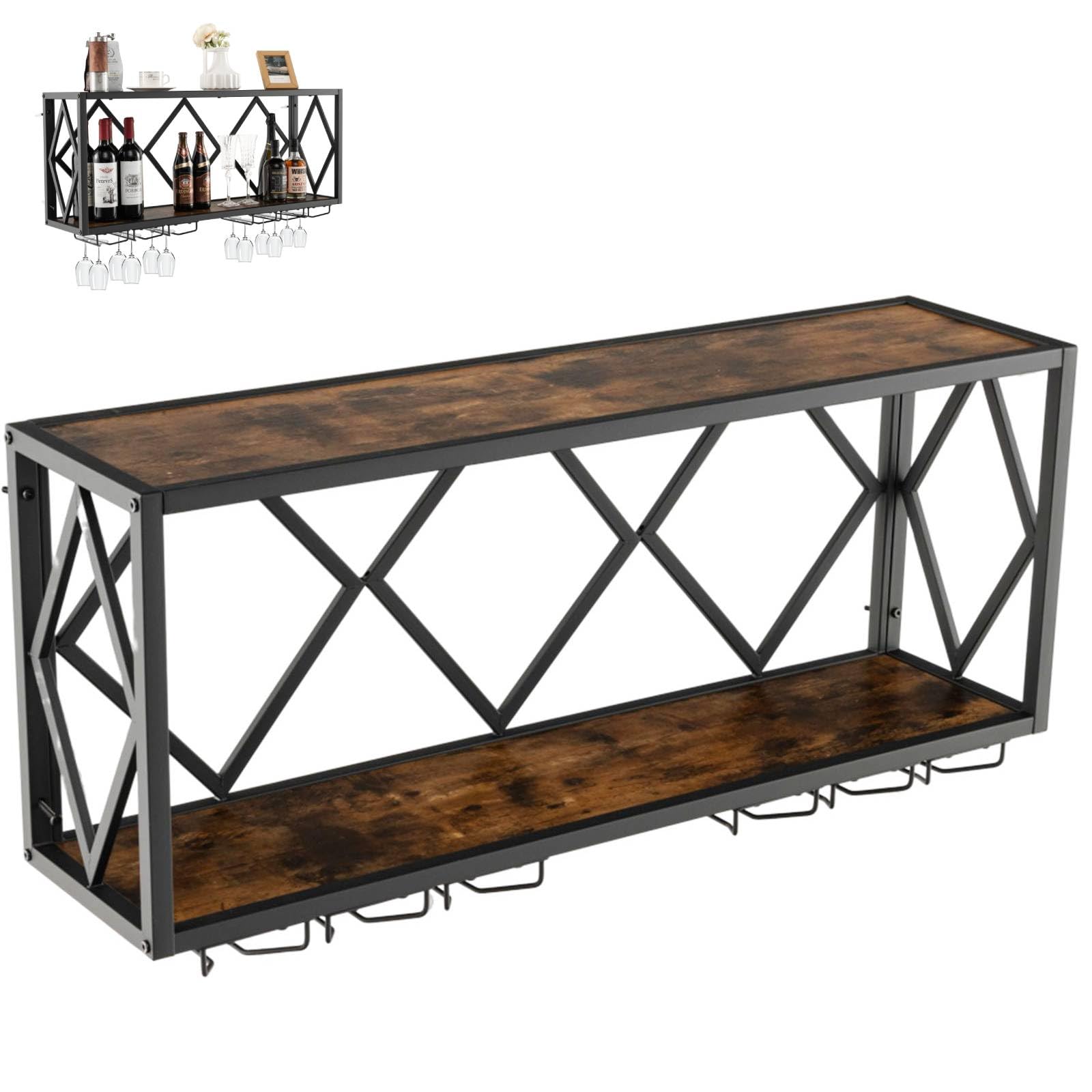 GiantexUK Wall Mounted Wine Rack, 2-Tier Floating Wine Storage Shelf ...