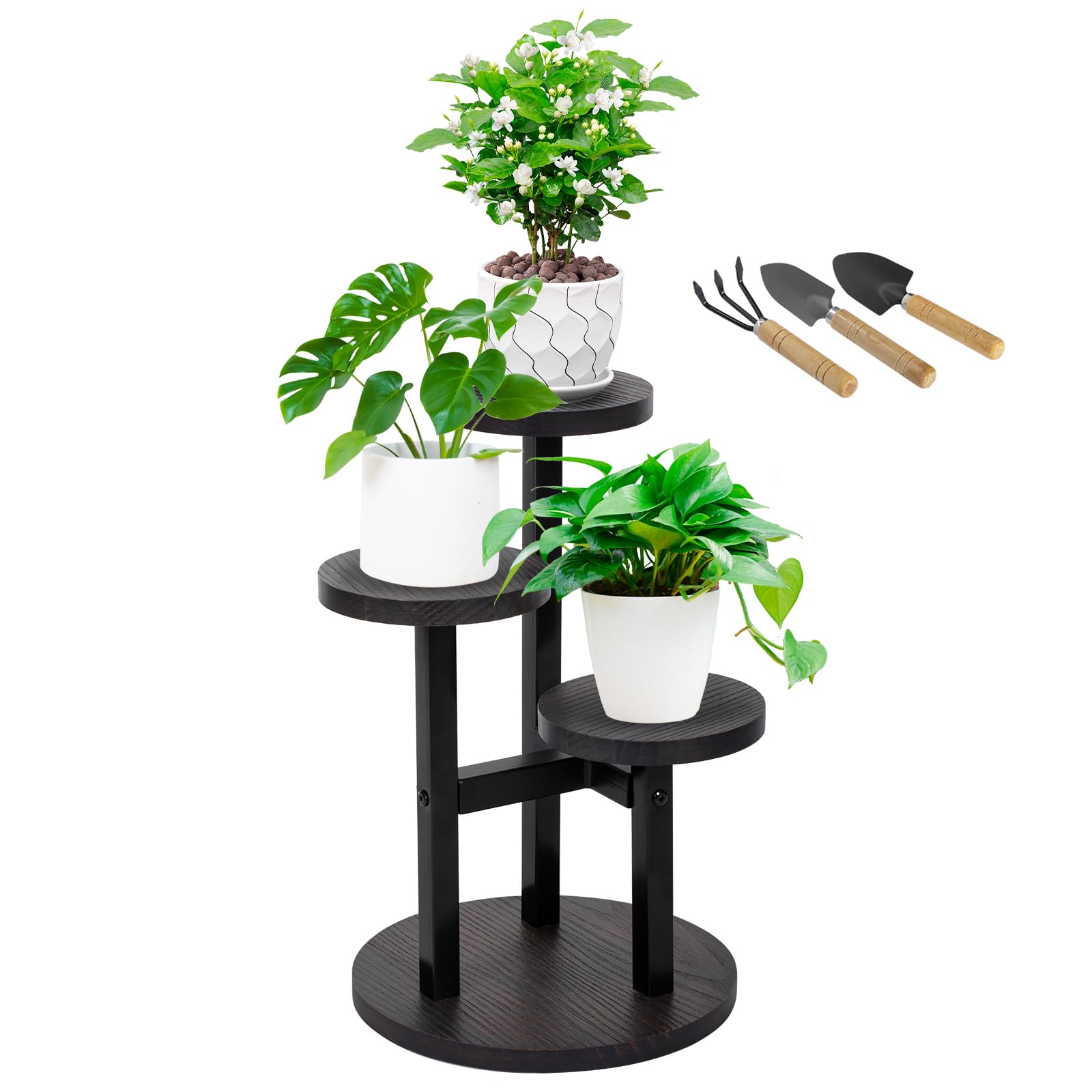 Amazon.com : LOENIY 3 Tier Wood Plant Stand Indoor, Metal Iron Tiered ...