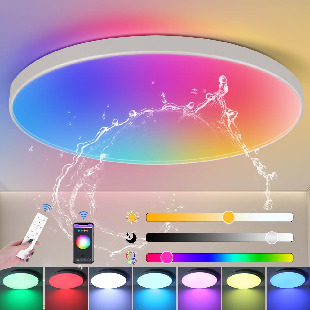 CANMEIJIA RGB Ceiling Light 24W Dimmable LED Ceiling Light, WiFi ...