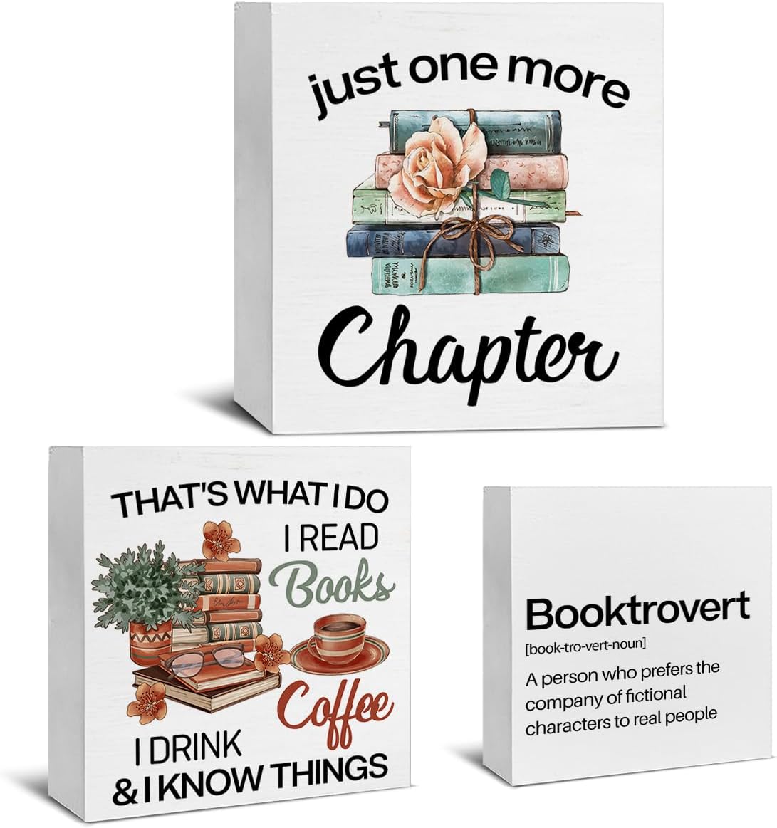 Amazon.com: 3 Pcs Book Wood Signs Decor Book Lover Wood Block Sign Just ...