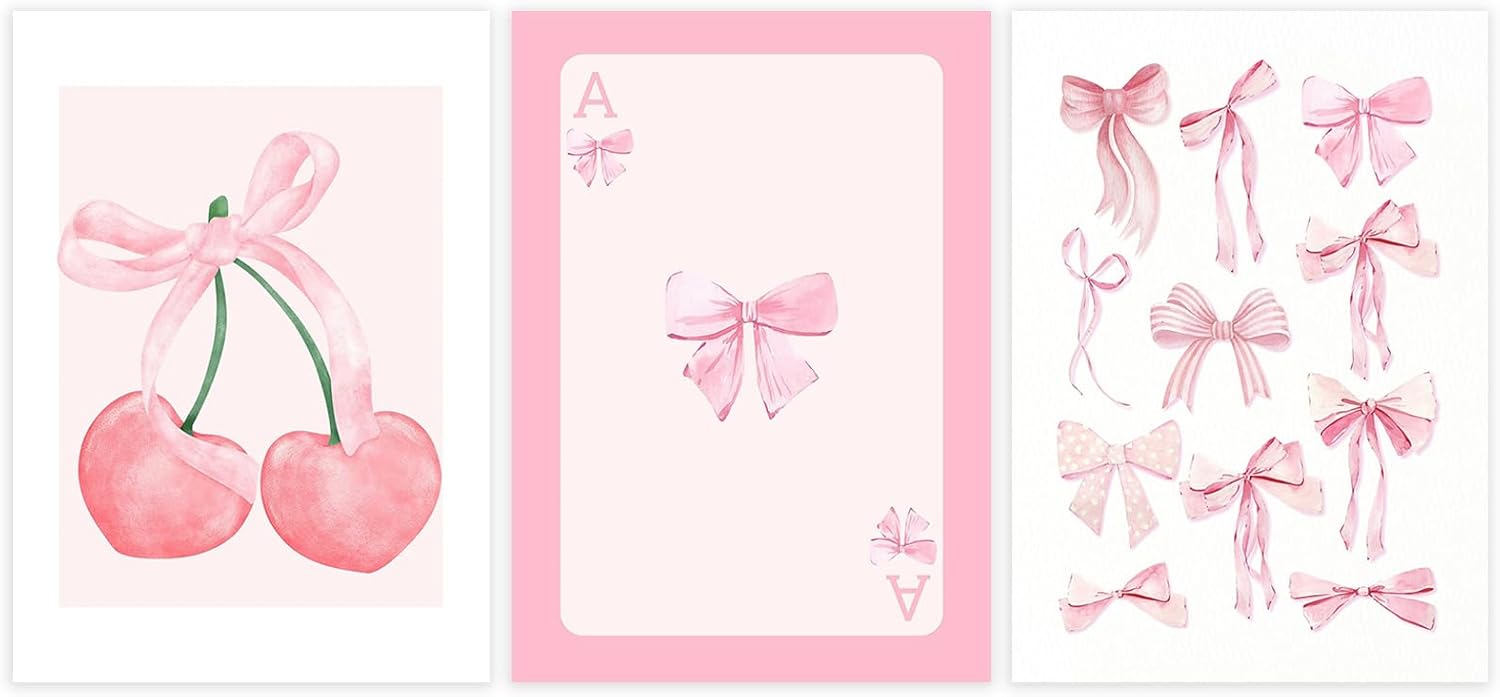 Amazon.com: Darivefish Set of 3 Vintage Trendy Pink Bows Poster ...