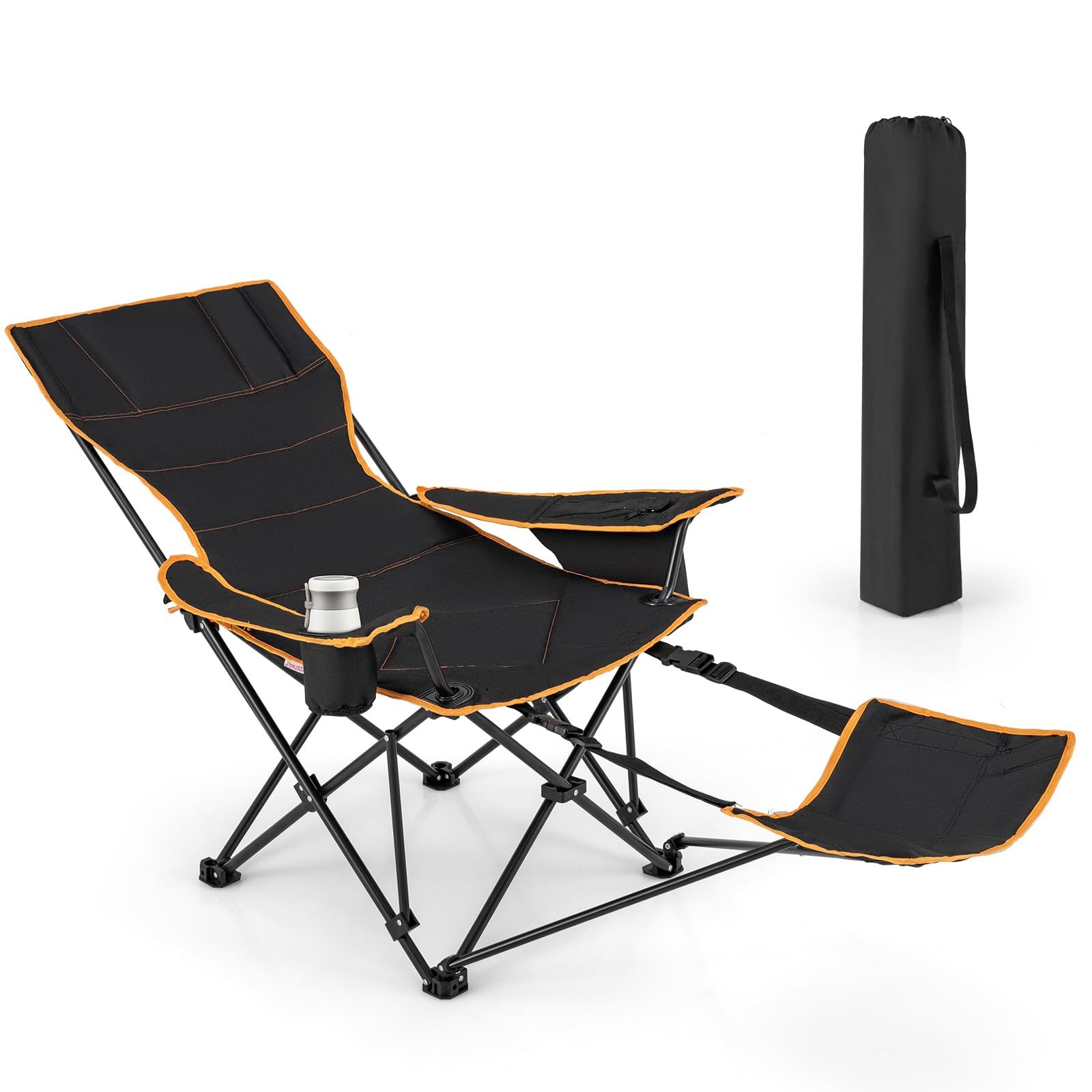 Amazon.com: Goplus Reclining Camping Chair with Removable Footrest, 2 ...