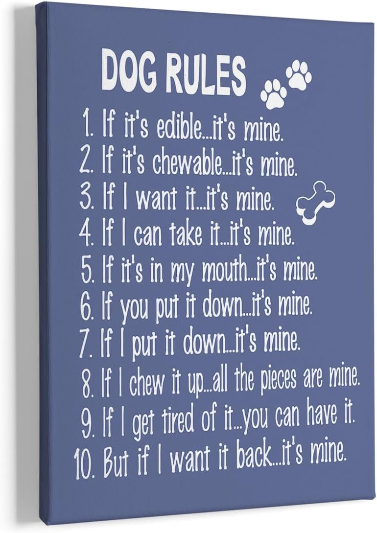 Amazon.com: HIWX Dog Rules Framed Canvas Painting - Funny Quote Dog ...