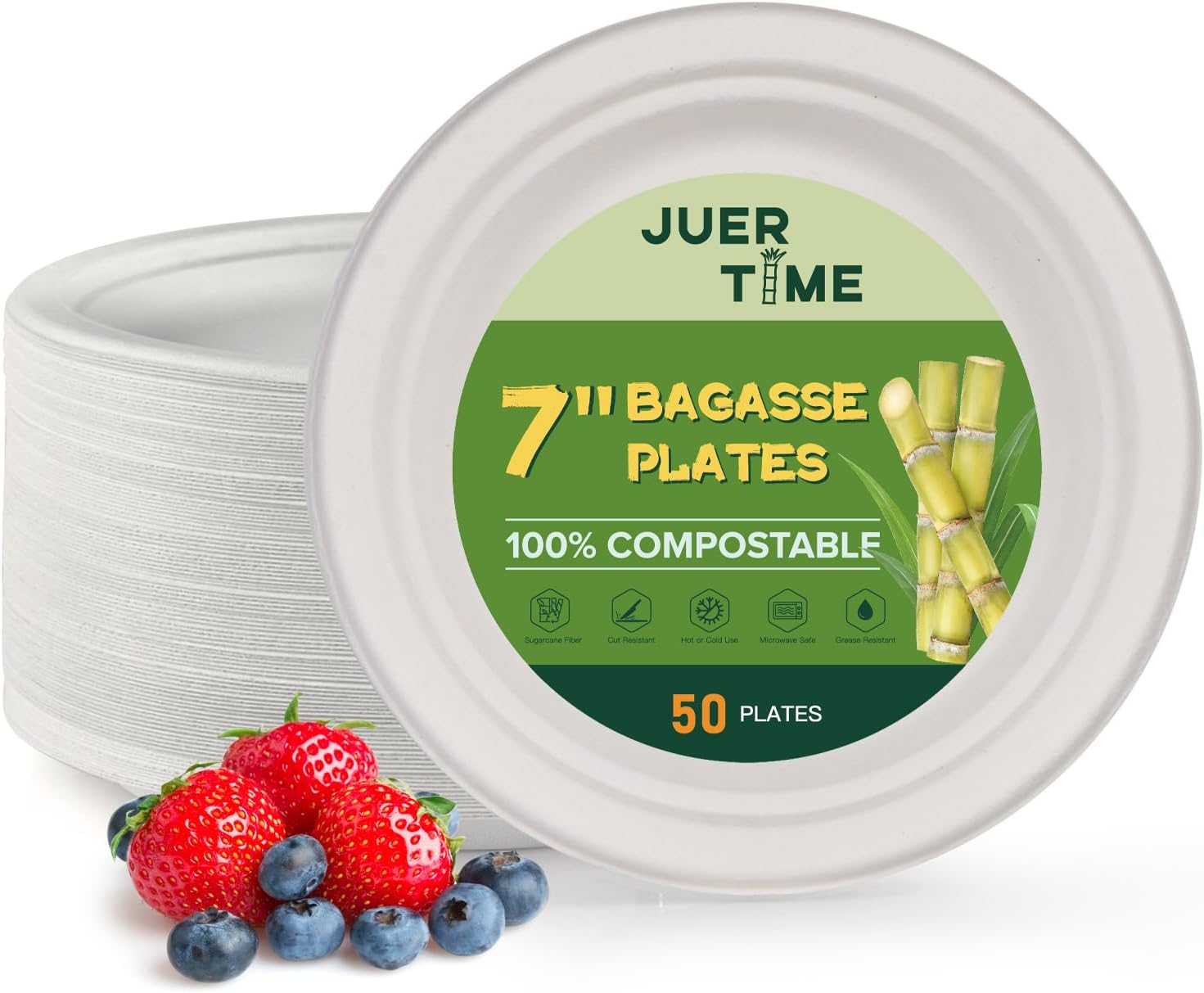 Super Rigid Small Paper Plates - 7 inch Strong Disposable Bagasse ...