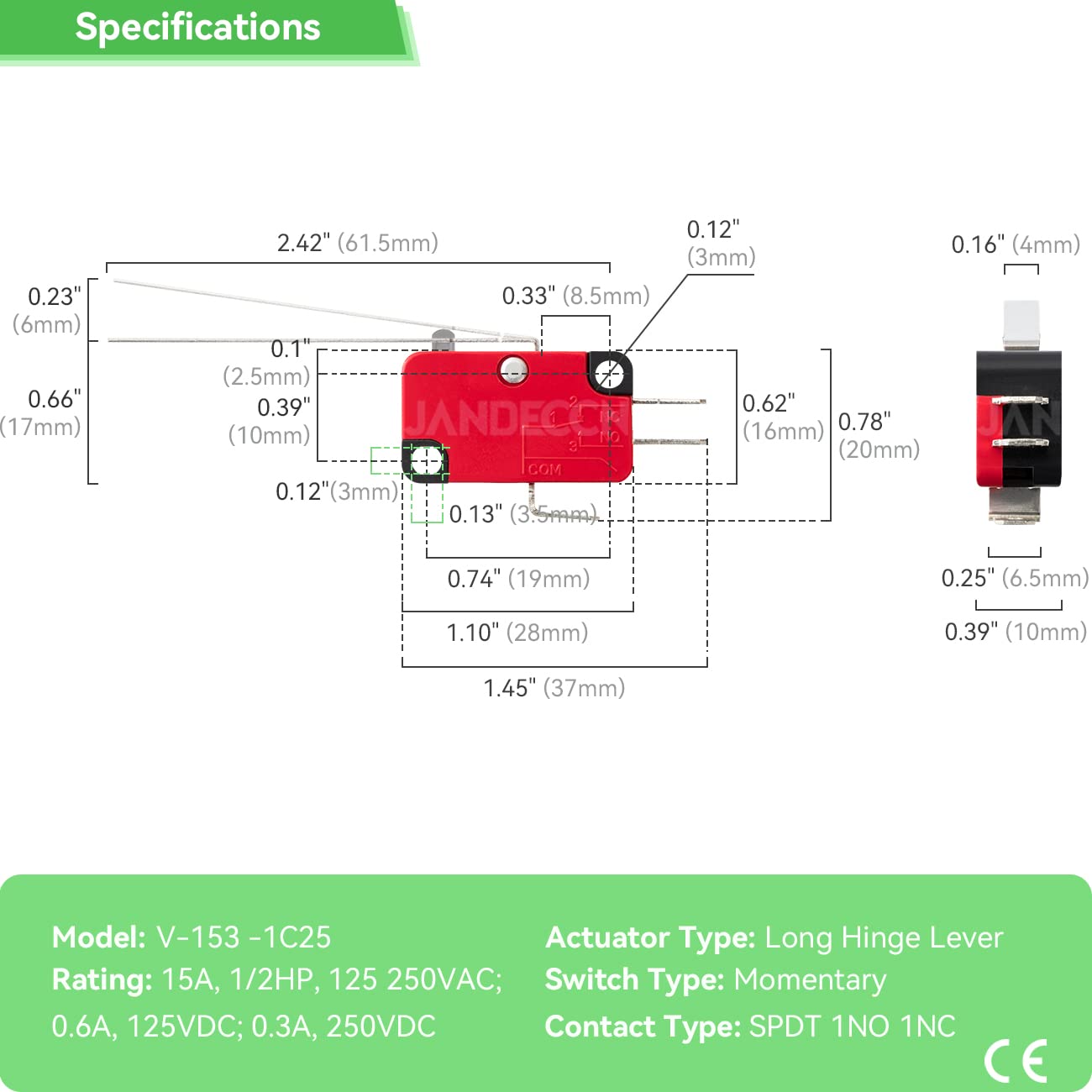 Snapklik.com : JANDECCN 10Pcs Lead Limit Switch Long Straight Hinge Lever