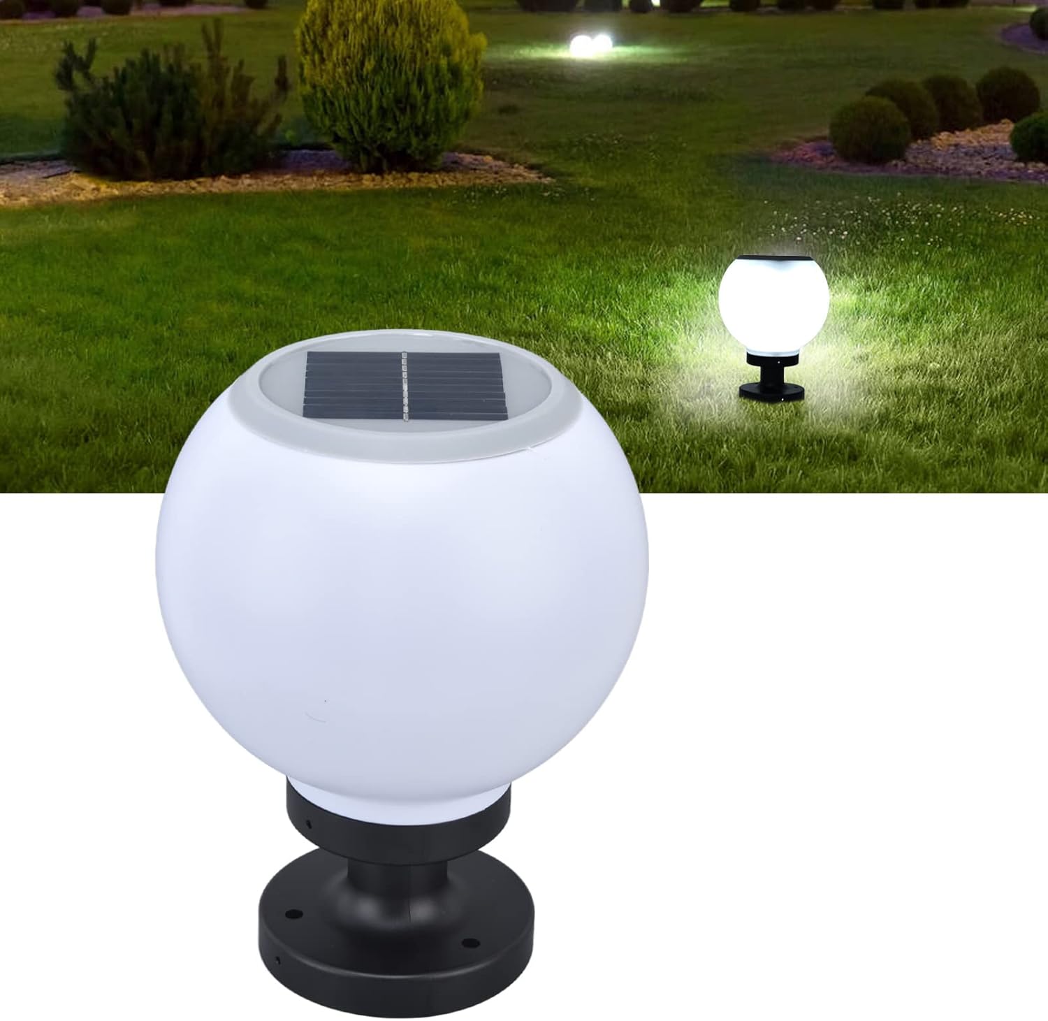 KENANLAN Solar Post Lights, Outdoor Solar Round Lantern lamp,10 inch ...