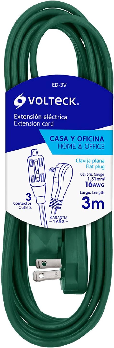 Volteck ED-3V, Extensión eléctrica doméstica, 3 m, verde, Volteck ...