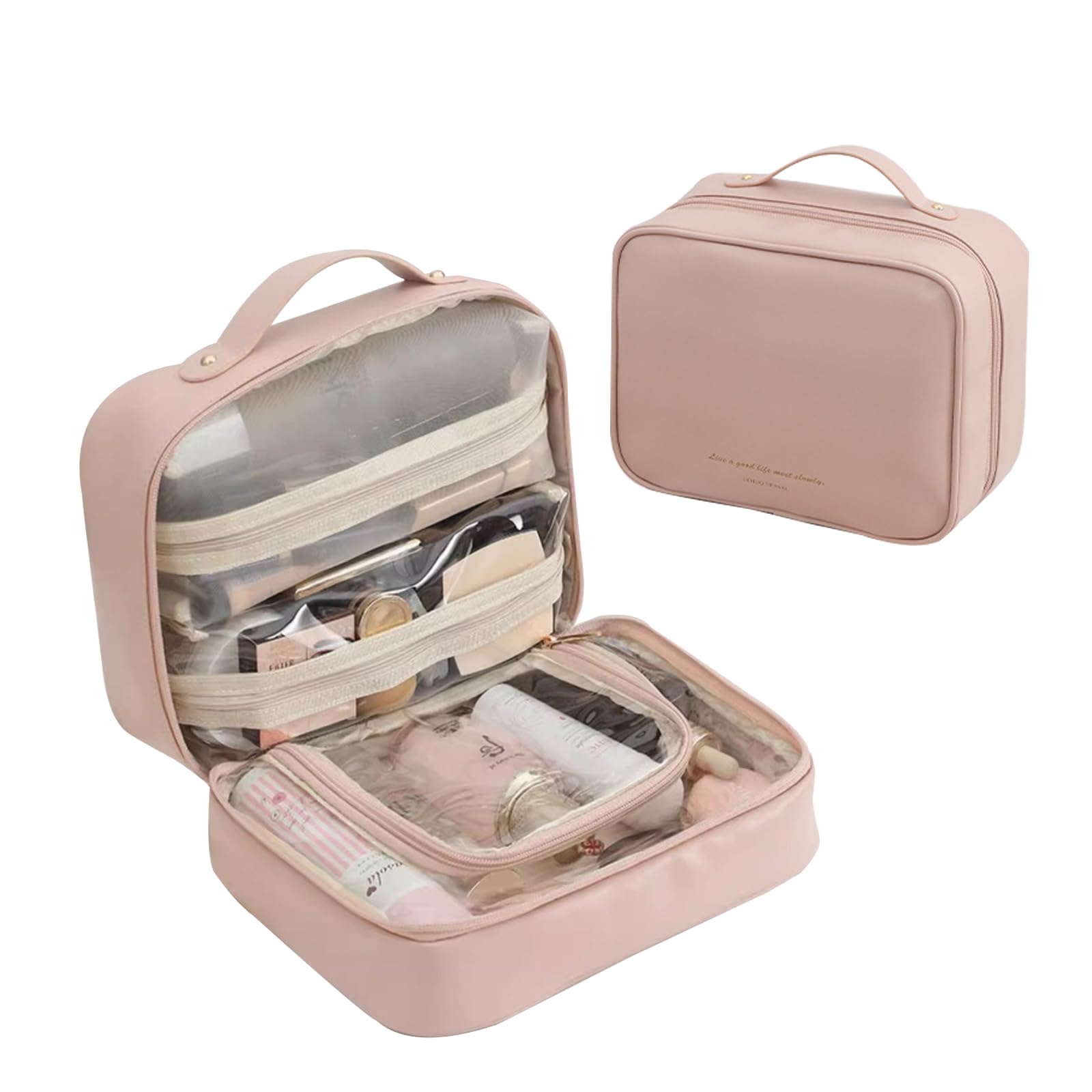 Amazon.com: Doblopup Multi Compartment Toiletry Cosmetic Bag, PU Large ...
