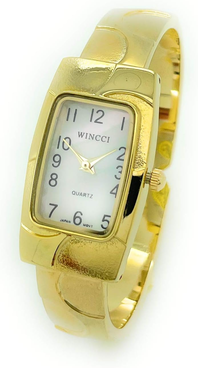 Ladies Elegant Rectangle Metal Bangle Cuff Fashion Watch Pearl Dial ...