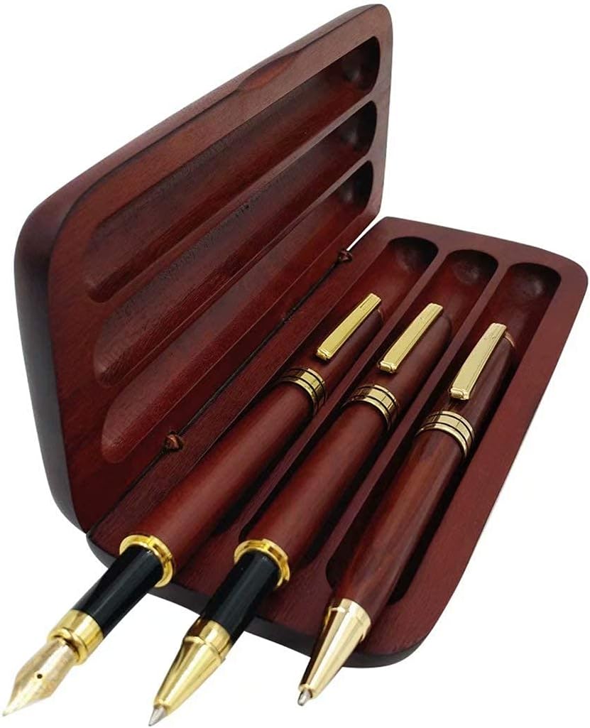 3 Pcs Wooden Pens Set with Pen Gift Case/Best Writing Fountain Pen ...