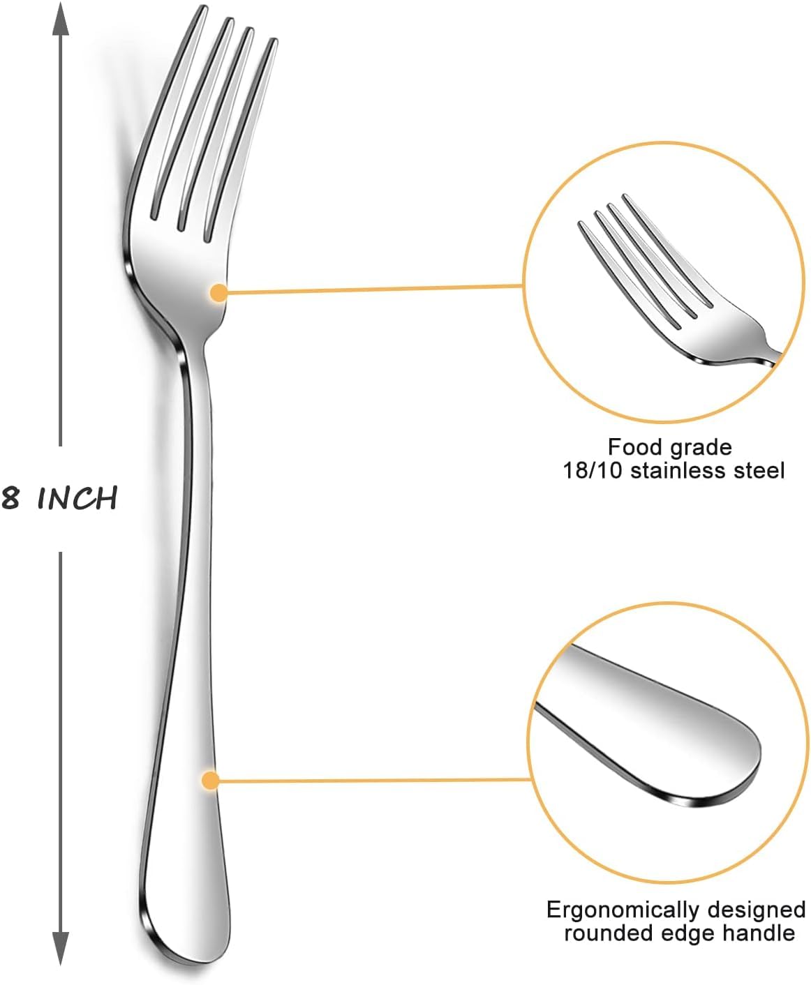 Dinner Forks Tiokin 6-Piece Stainless Steel - 8 Inch Food Grade ...