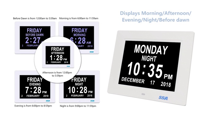 Watch SSA Alarm Clock, 8 inch Digital Calendar Day Clock with Clear ...