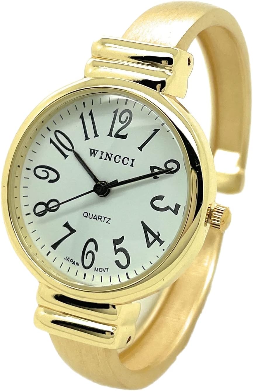 Amazon.com: Ladies Metal Bangle Cuff Watch Round Case White Dial Wincci ...