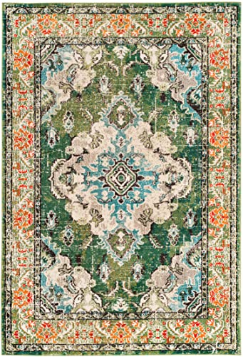 SAFAVIEH Monaco Collection Area Rug - 5'1" x 7'7", Forest Green & Light ...