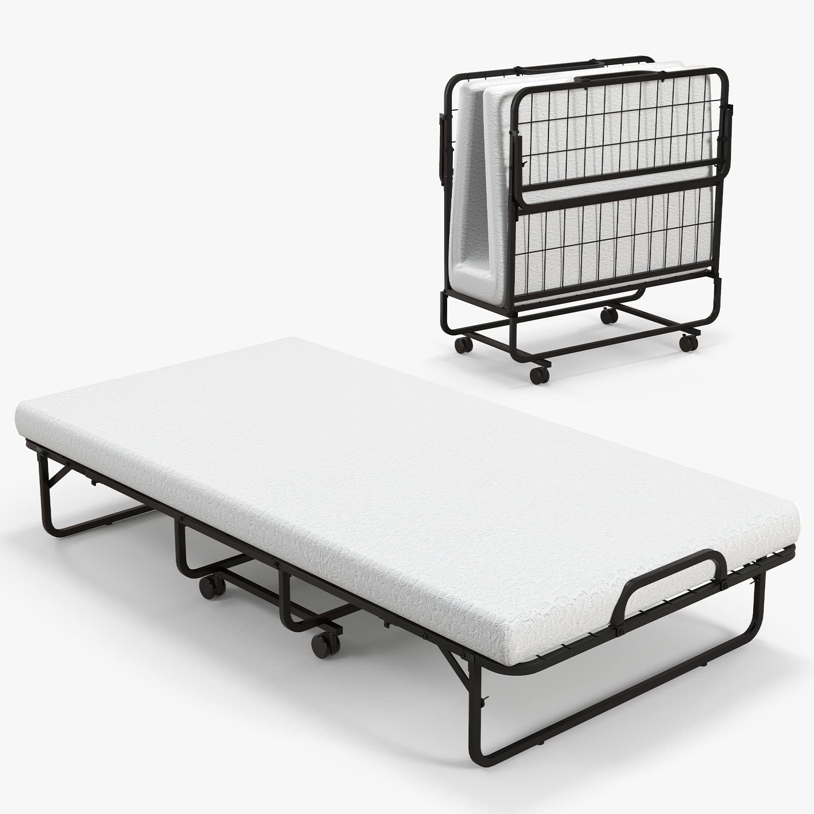 Amazon.com: TATAGO Dual Use Ottoman Folding Bed with Steel Frame Base ...