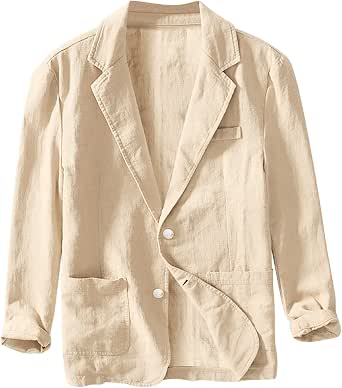 Men's Linen Business Suits Jacket Casual Loose Fitting Lightweight ...
