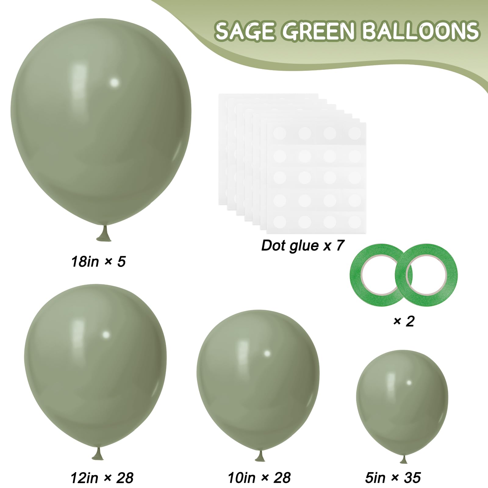 Snapklik.com : RUBFAC 96pcs Sage Green Balloons Latex Balloons ...