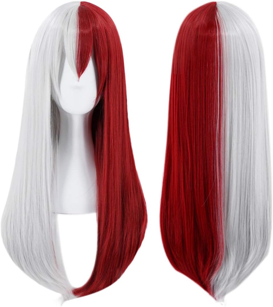 Amazon.com: JoneTing Half Silver Half Red Wig【+Wig Cap】 Red And White ...