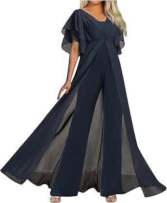Amazon.com: HGps8w Elegant Flowy Overlay Patchwork Jumpsuits for Women ...