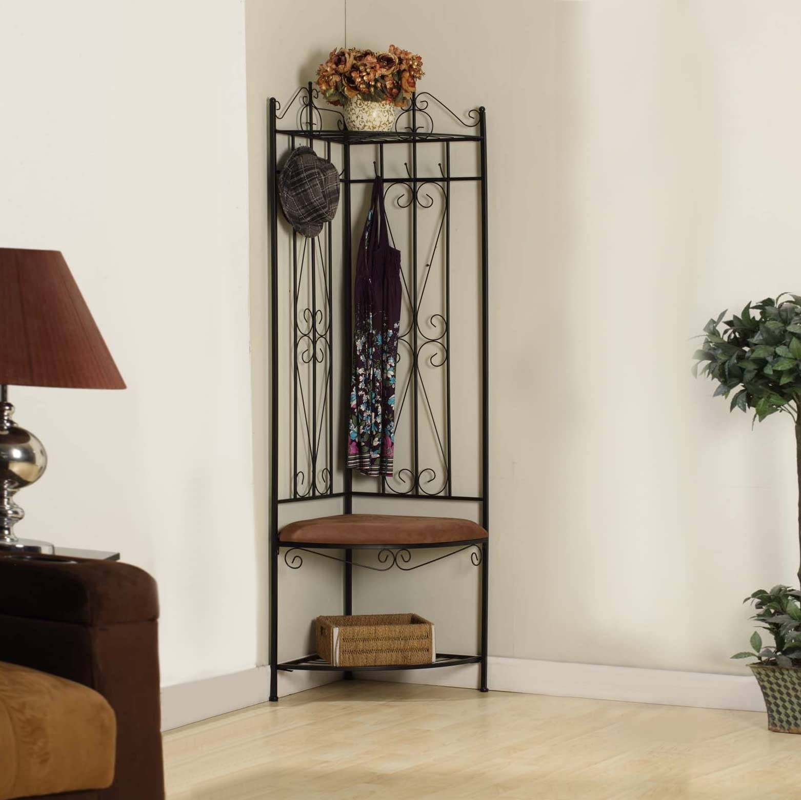 Snapklik.com : Kings Brand Black Metal Corner Entryway Hallway Rack