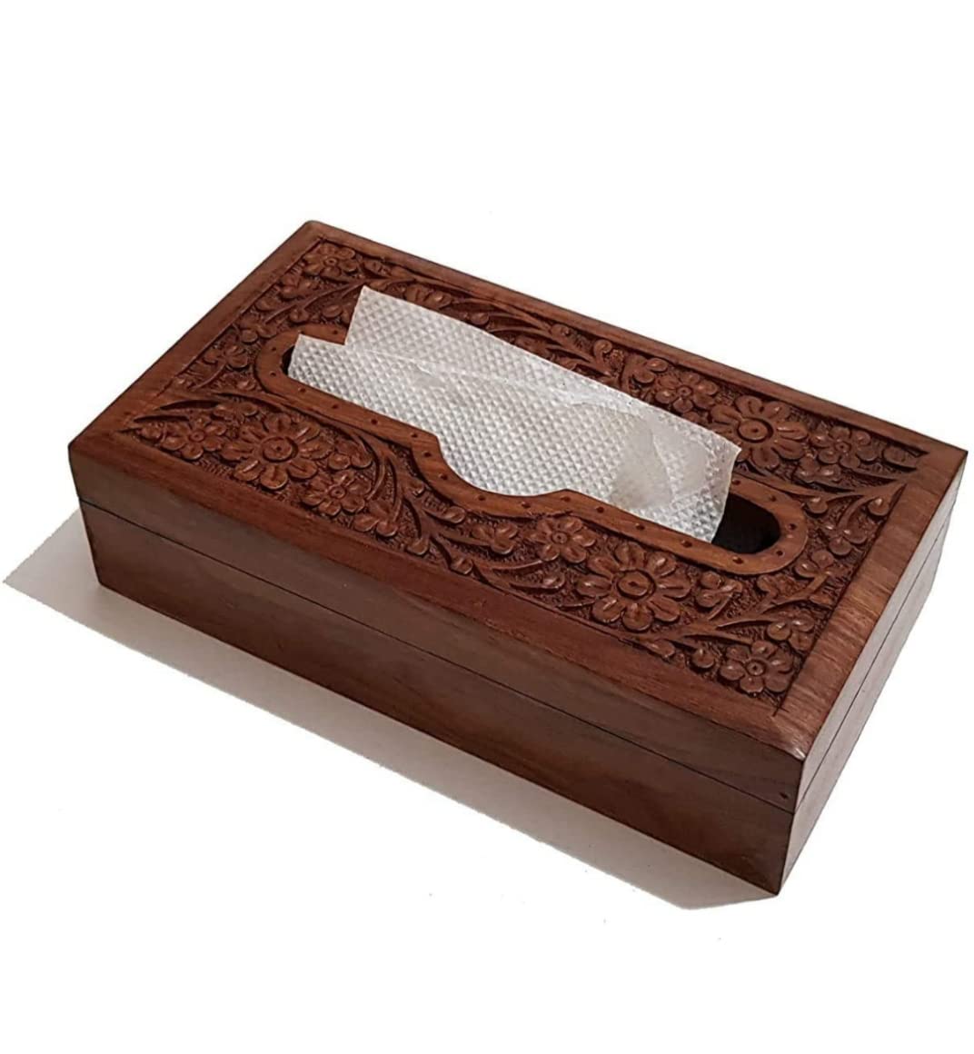 Delux Wood Carver Antique Handcrafted Tissue Holder// Elegant Wooden ...