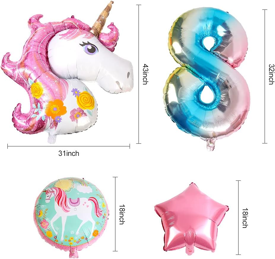 8th Birthday Decorations for Girls, 7PCS Unicorn Birthday Balloons 32 ...