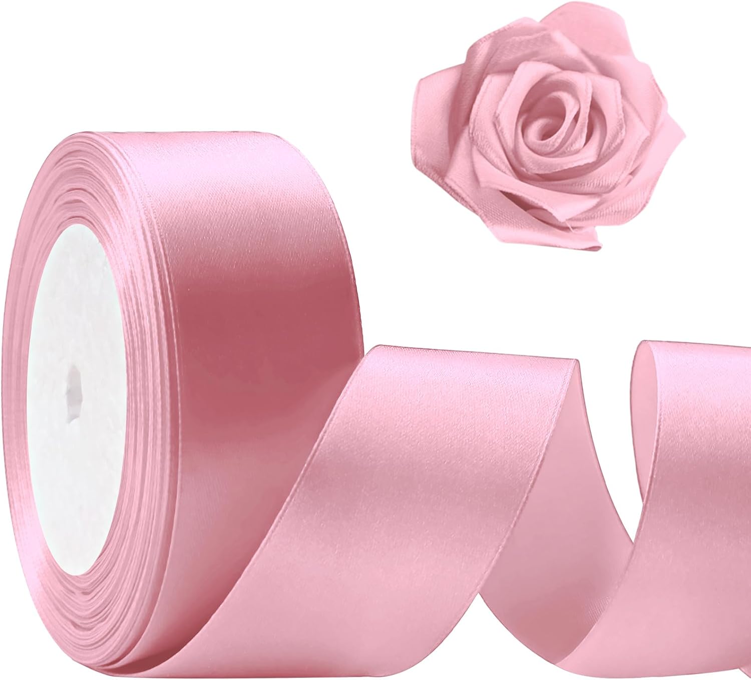 Amazon.com: Flezoo 25 Yards Pink Satin Ribbon 1 1/2inch, Single Face ...