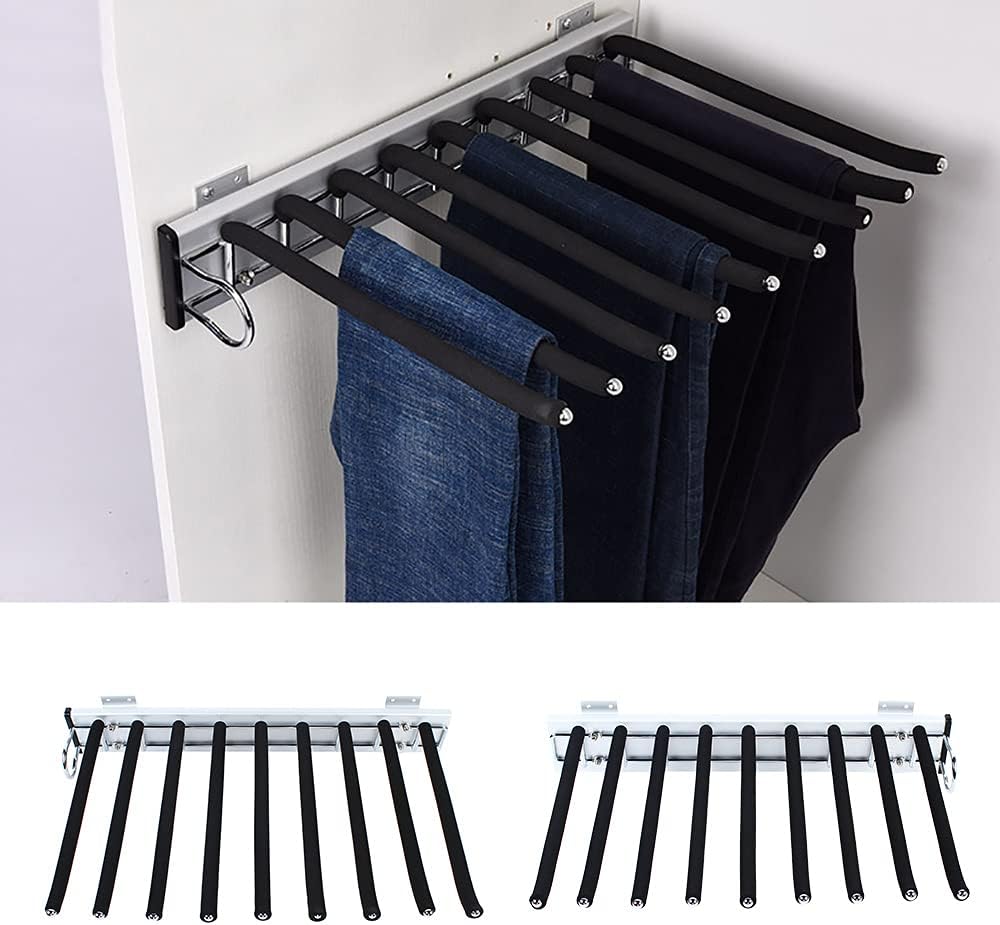 Amazon.com: ybaymy Pull Out Trousers Rack 22 Arms Steel Pull Out Pants ...