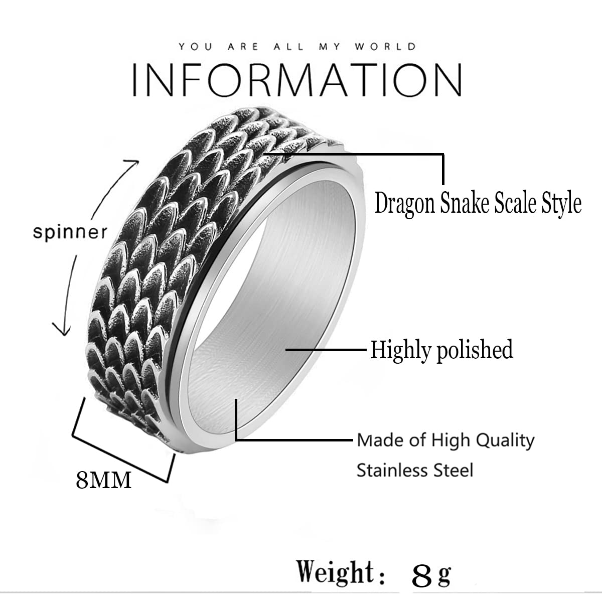 Snapklik.com : Dragon Scale Anxiety Ring For Men Cool Stainless Steel ...