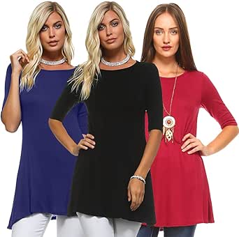 Isaac Liev Women's Tunic Top – 3 Pack Casual 3/4 Sleeve Scoop Neck Long ...