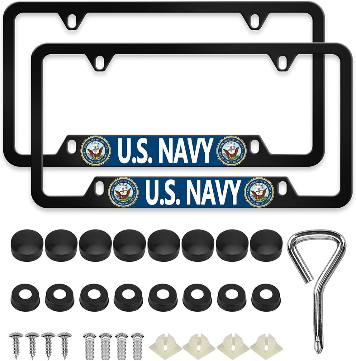 2 Pcs New Aluminum Thin Top for U.S. Navy License Plate Frame,4-Hole ...