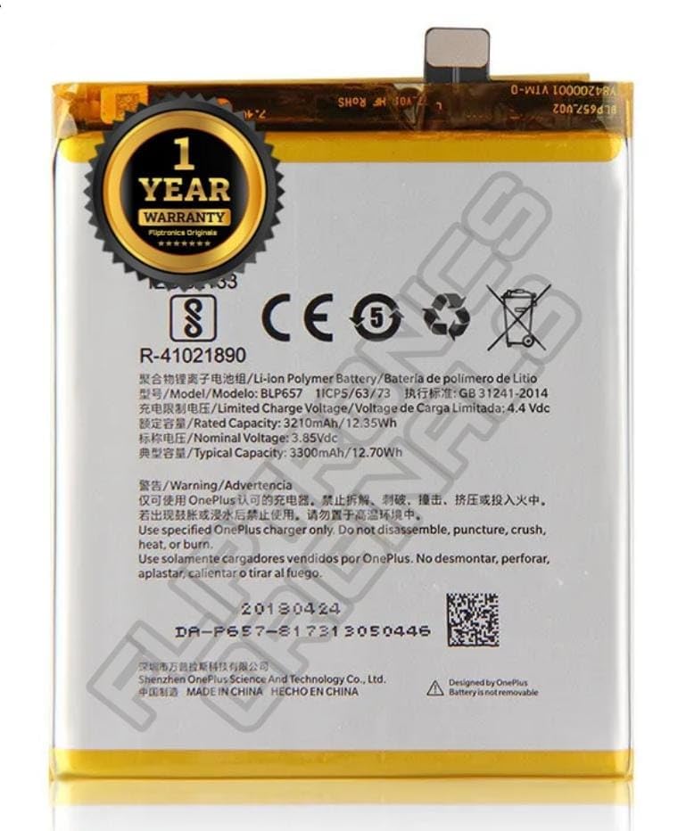 FLIPTRONICS ORIGINALS® BLP657 Battery for Oneplus 6 / A6000 /A6003 /One ...