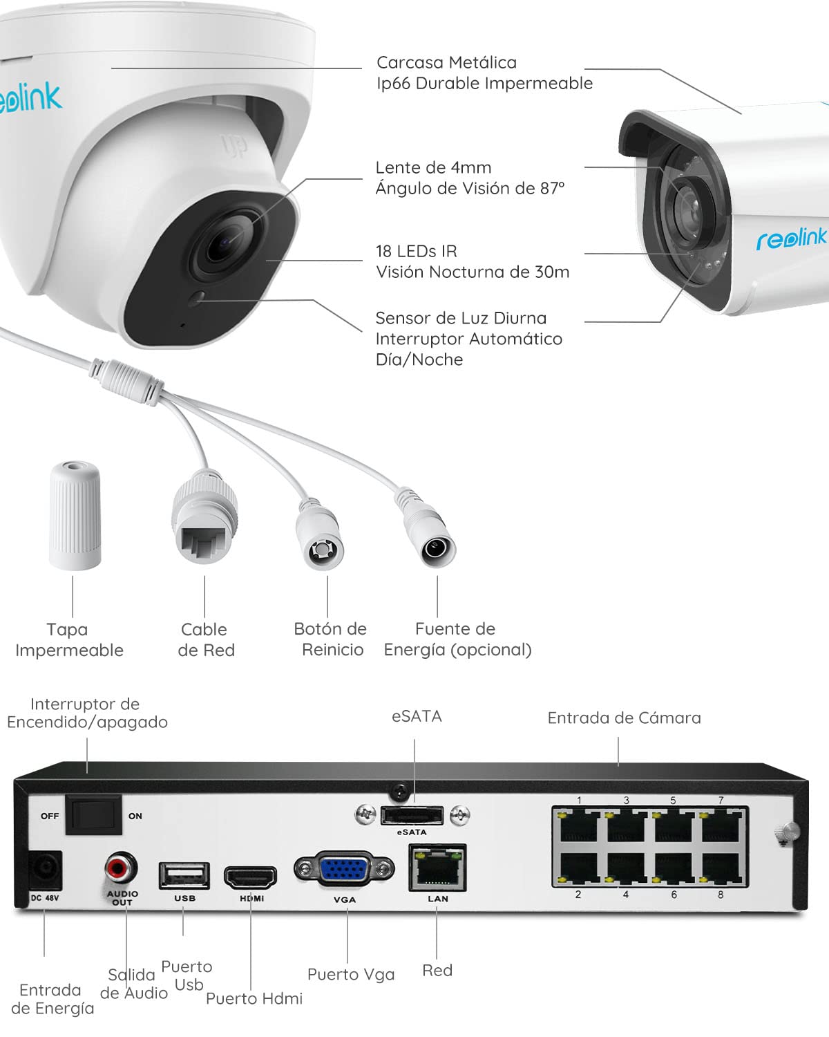 Sistema Seguridad Nvr 2tb Kit Cámaras Vigilancia Reolink 12MP - 4 ...