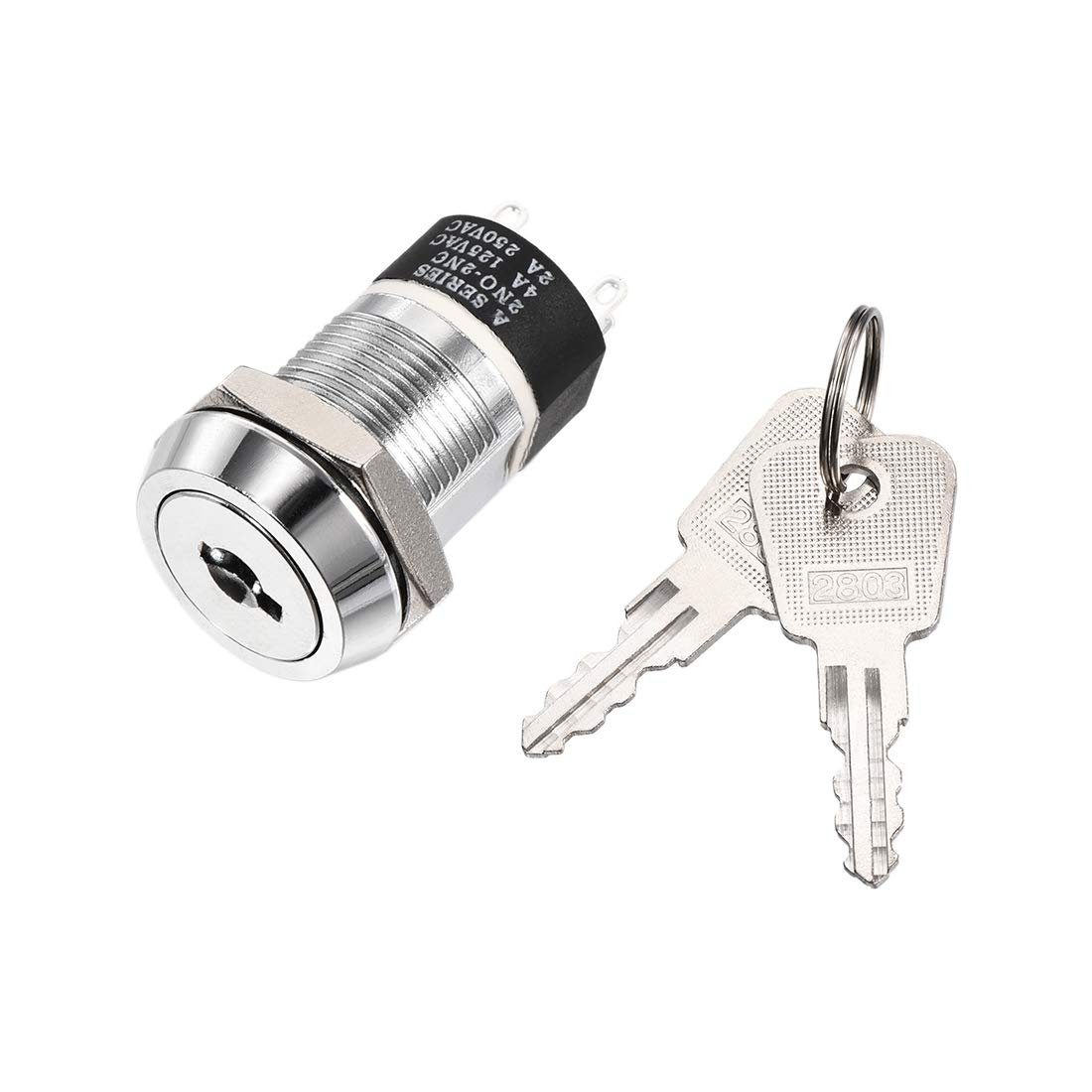 uxcell 19mm 2 Positions Key Locking Push Button Switch with 2 Keys 2NC ...