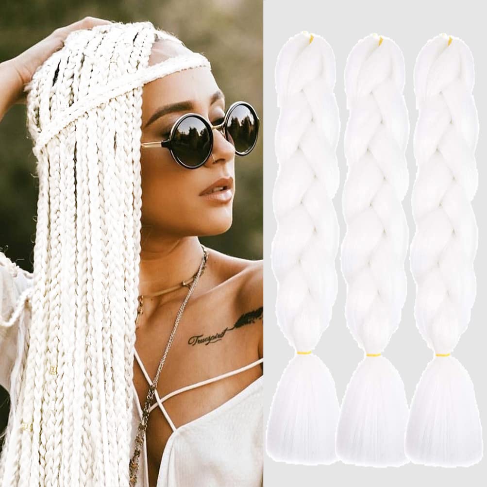Amazon.com : AFNOTE White Braiding Hair Extensions 24 Inch 3 Packs ...