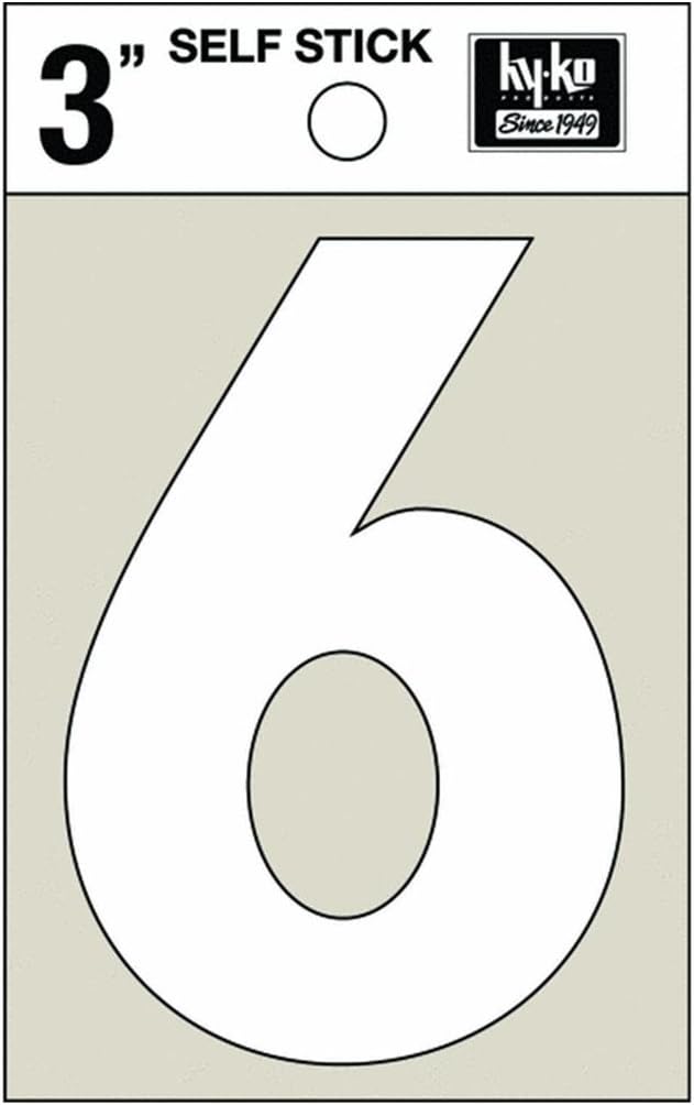 Amazon.com: Hy-Ko 3 in. White Vinyl Number 6 Self-Adhesive 1 pc ...