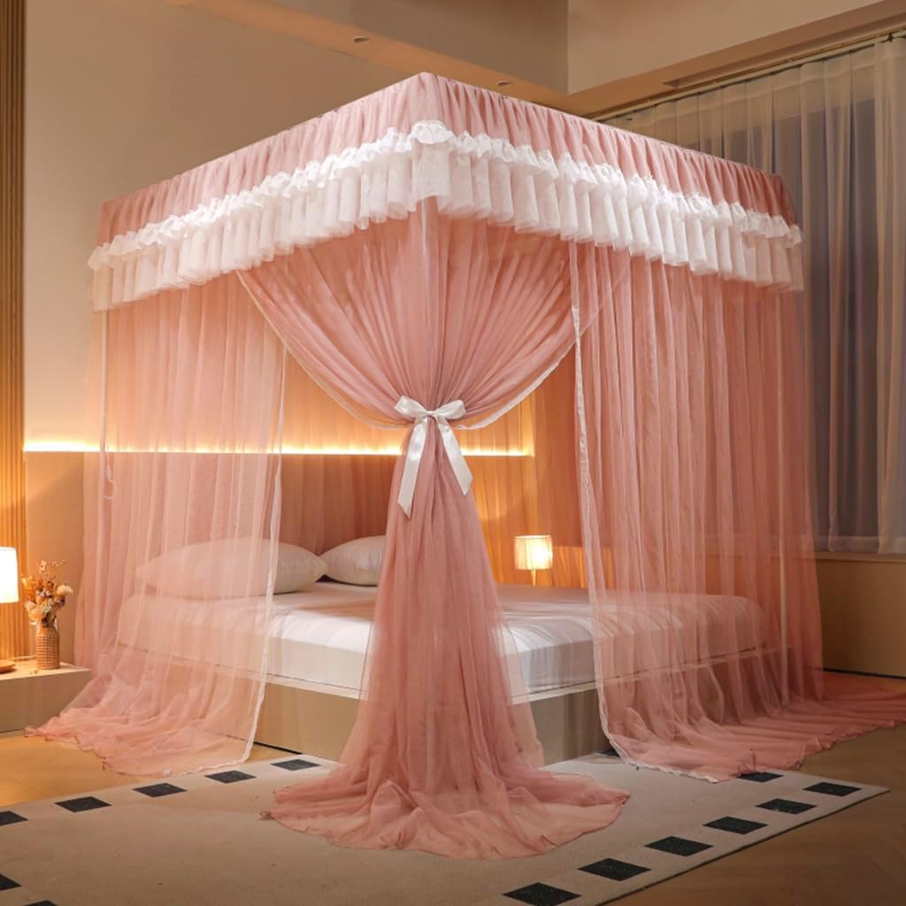 Amazon.com: Obokidly Luxury Canopy Netting 4 Corners Post Bed Canopies ...