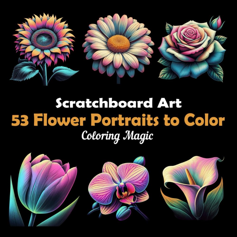 53 Flower Portraits to Color: An adult coloring book featuring elegant ...