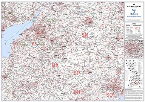 Avon And Wiltshire Postcode Sector Wall Map- Postcode Sector Map 6 ...