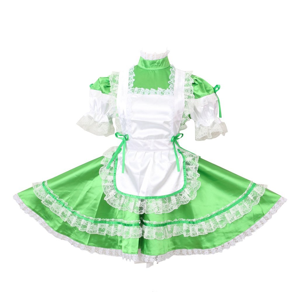 Buy Women French Maid Green Satin Lockable Dress Uniform Costume Online ...