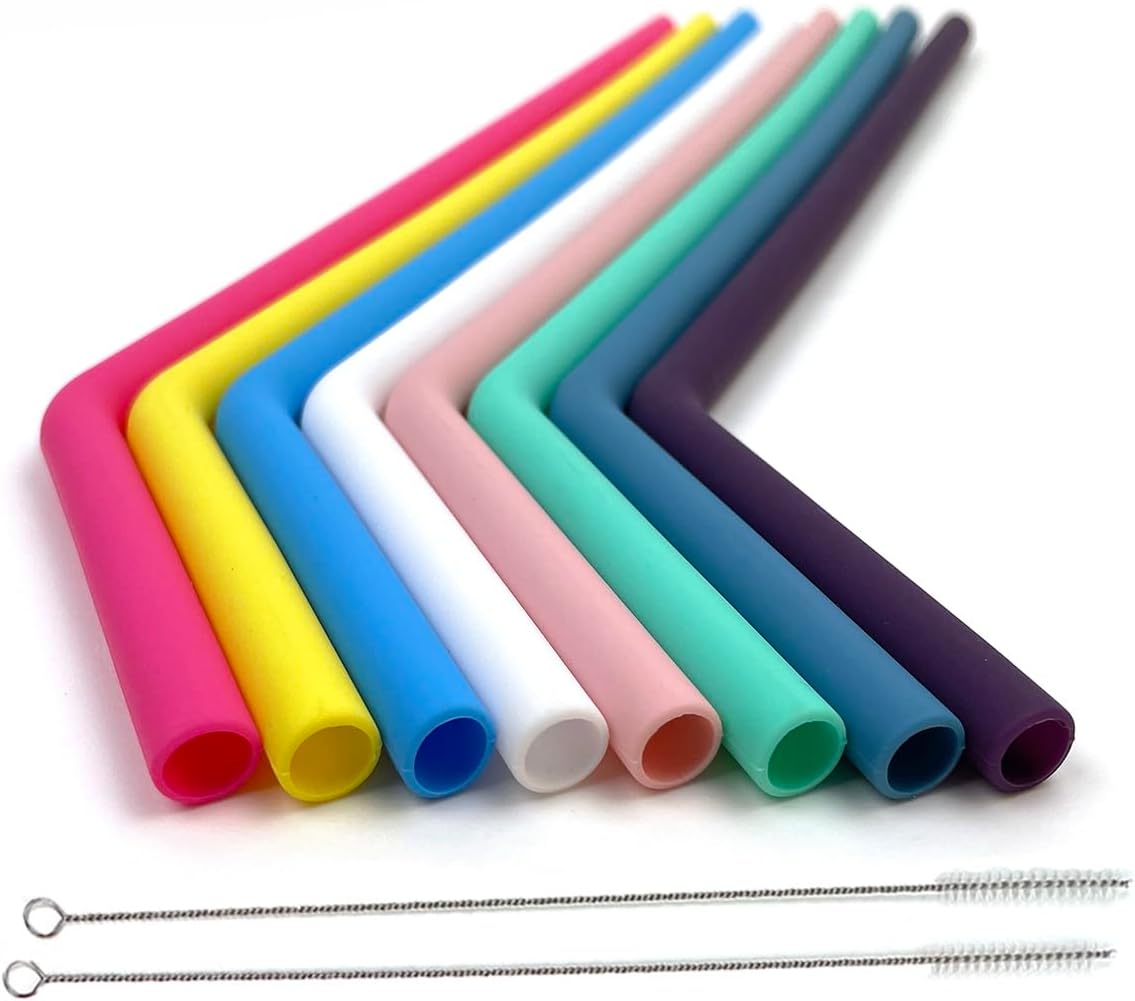 Amazon.com: Hiware Reusable Silicone Straws, Long Flexible Silicone ...