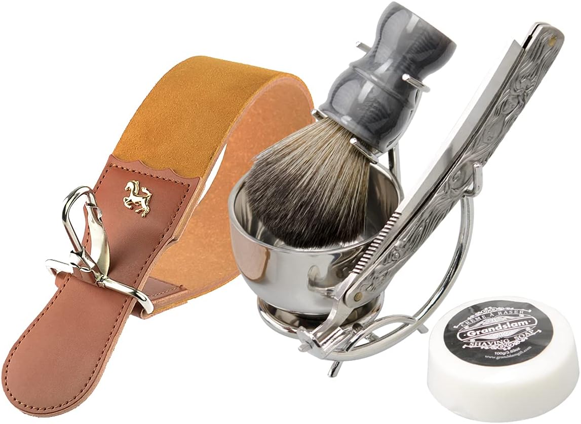 Amazon.com: Grandslam Shaving Straight Razor Kit, Steel Cutthroat ...